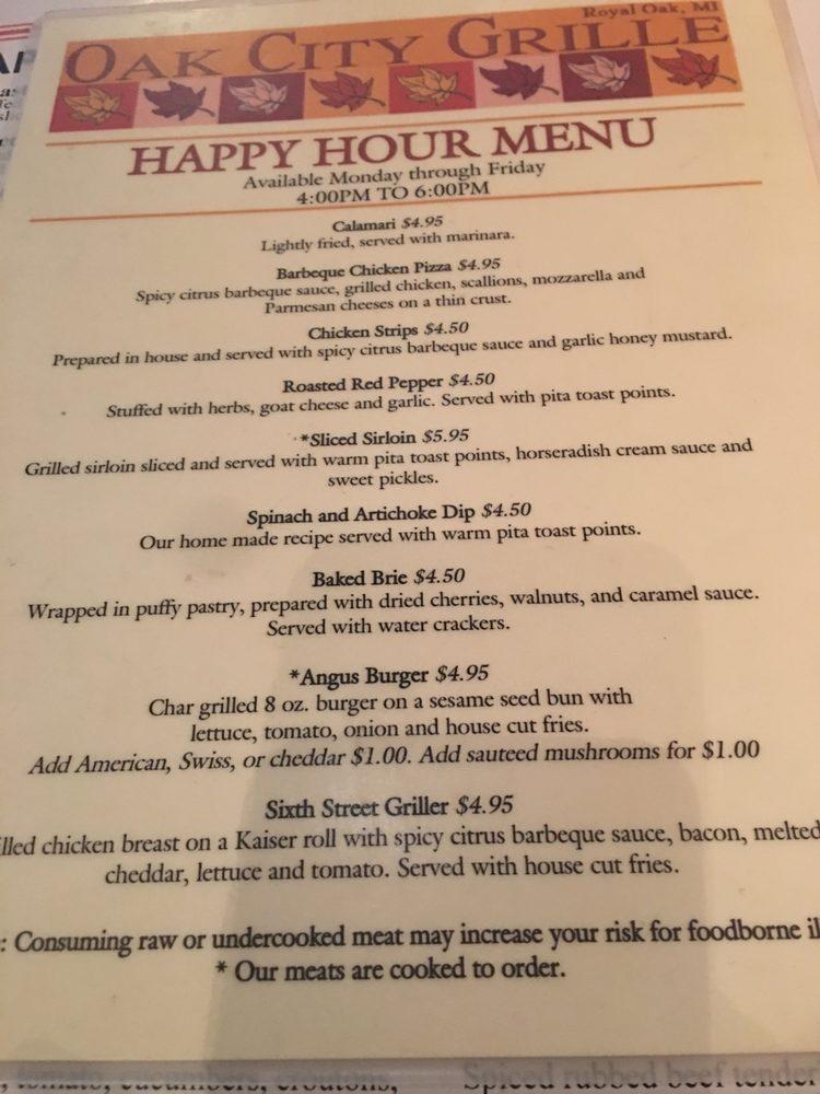 Menu at Oak City Grille steakhouse, Royal Oak