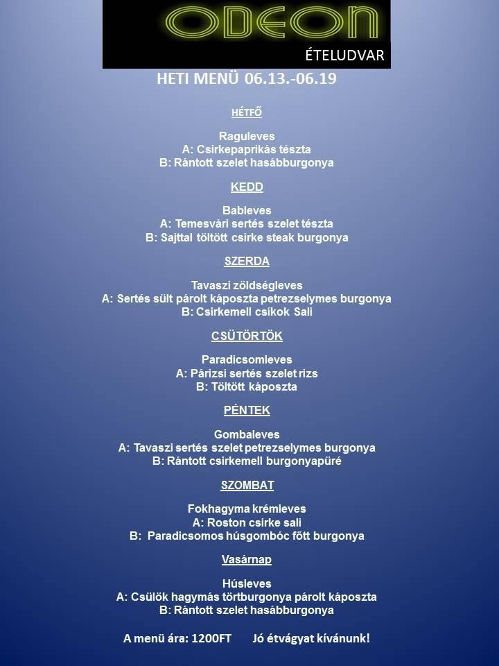 Menu at Odeon Ételudvar restaurant, Harkány