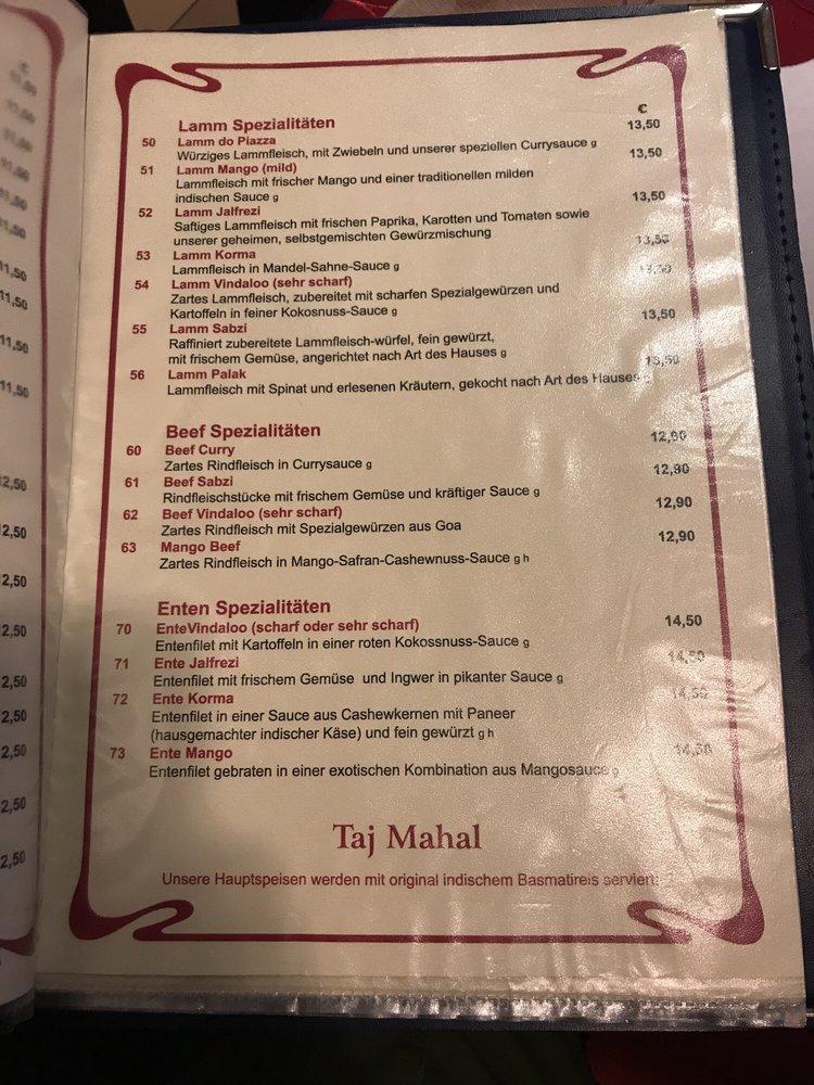 Menu at Taj Mahal restaurant, Bad Saulgau