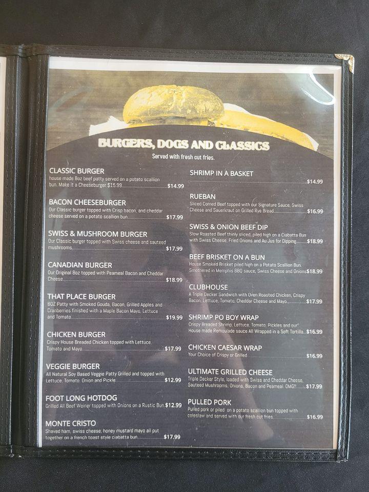 Menu at That Place On Cameron restaurant, Kawartha Lakes