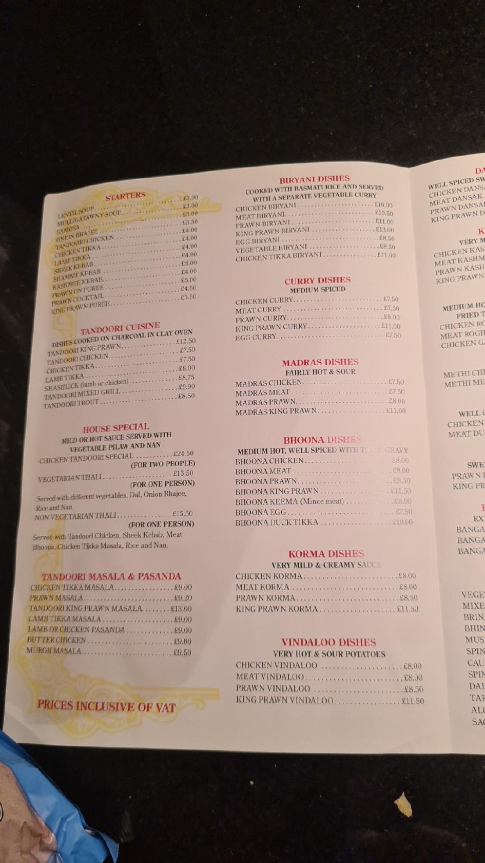 Menu at Walton Spice restaurant, Tadworth, 22 Walton St