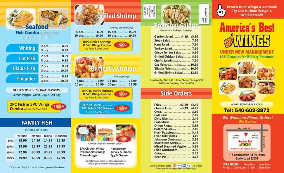 Menu at America's Best Wings restaurant, Aquia Harbour, 315 ...