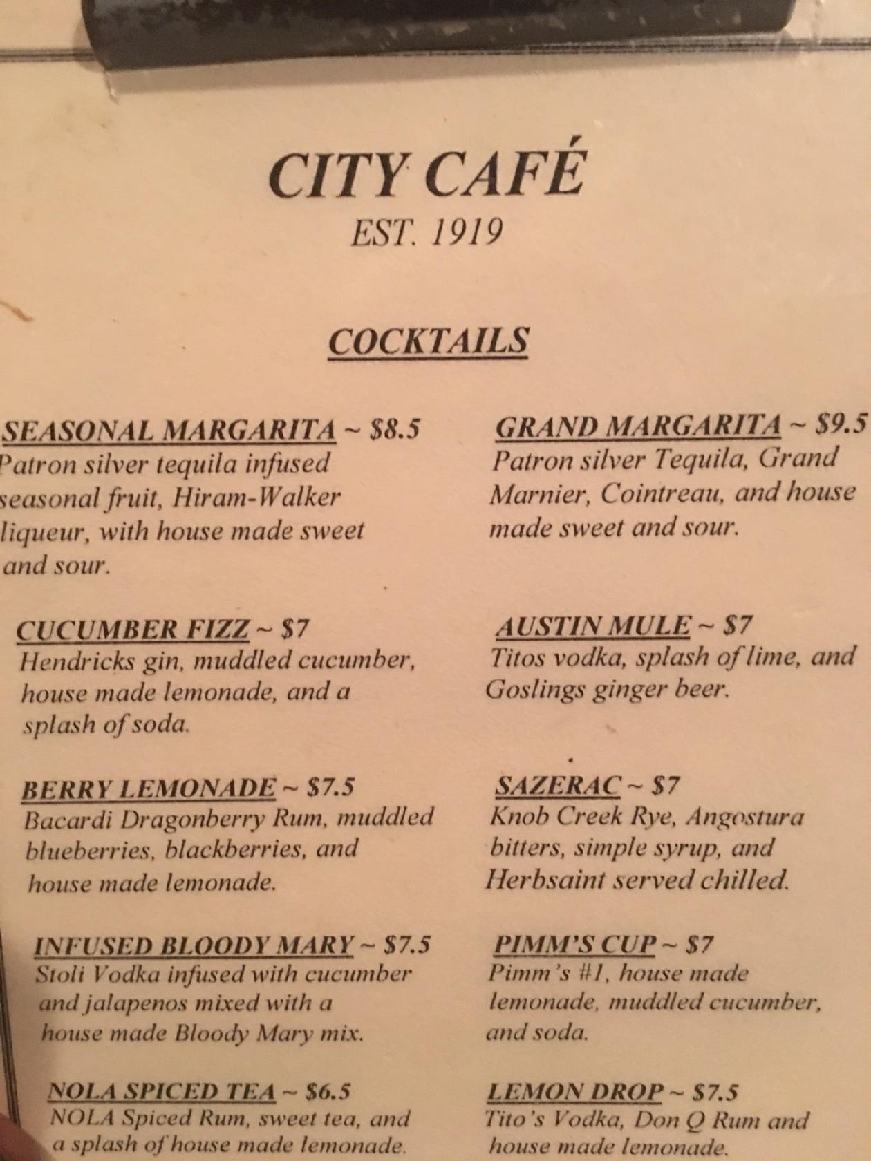 Menu at City Cafe, Baton Rouge, O'Neal Ln # 113