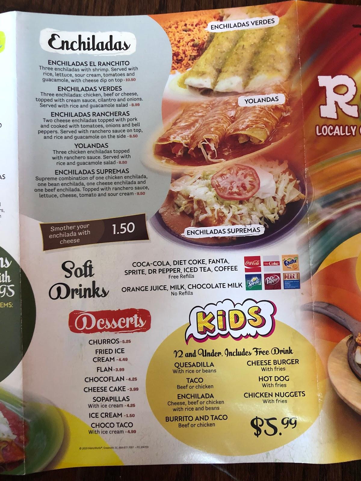 Menu at El Ranchito restaurant, Holton