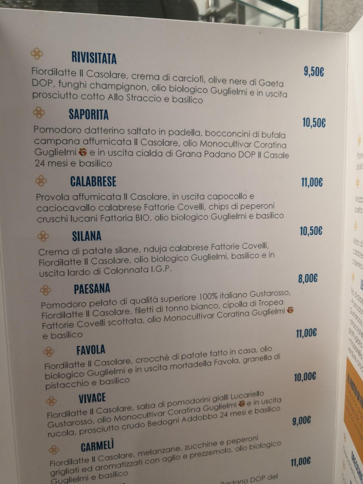 Menu da Fiorillo ristorante, Monza