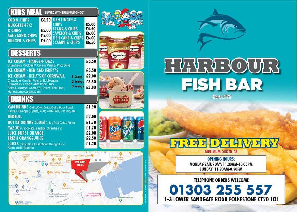 Menu at Harbour Fish Bar, Folkestone
