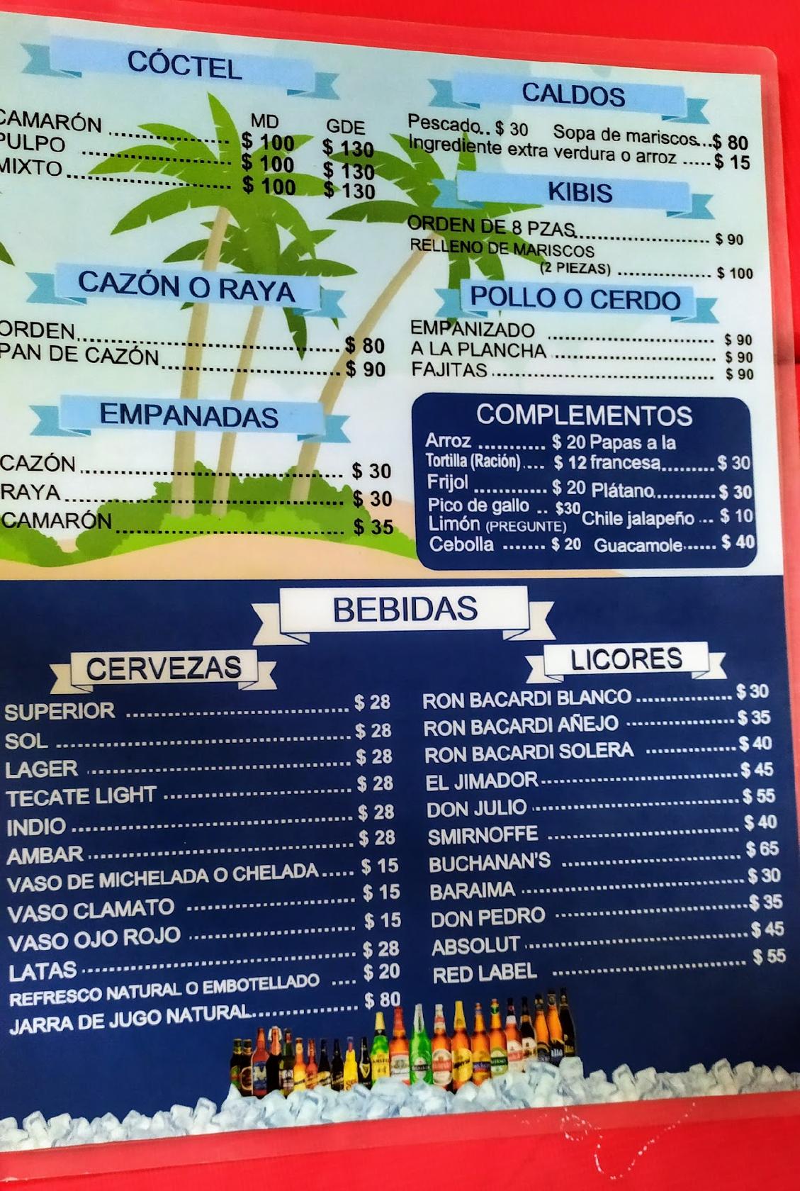 Menu at La Juanita pub & bar, Sisal