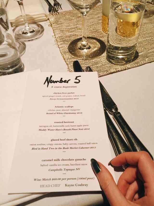 Menu at Number 5 restaurant, Auckland