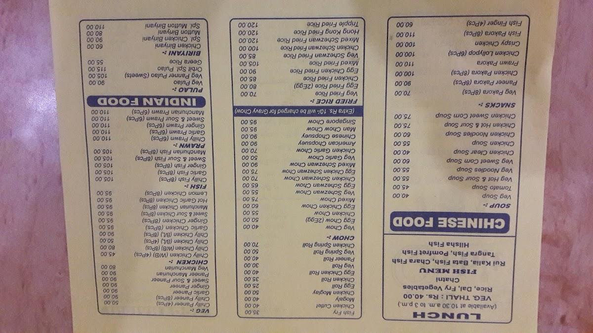 Menu at Hotel Orbit, Uttarpara Kotrung
