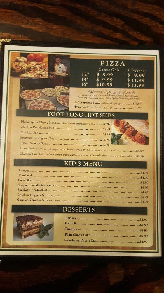 Menu at Pap's Italian Grill restaurant, Bandera, 632 TX-16
