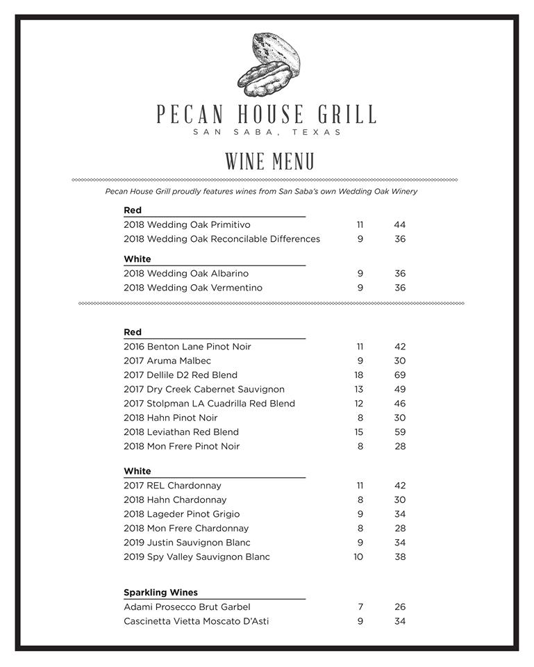 Menu at Pecan House Grill pub & bar, San Saba