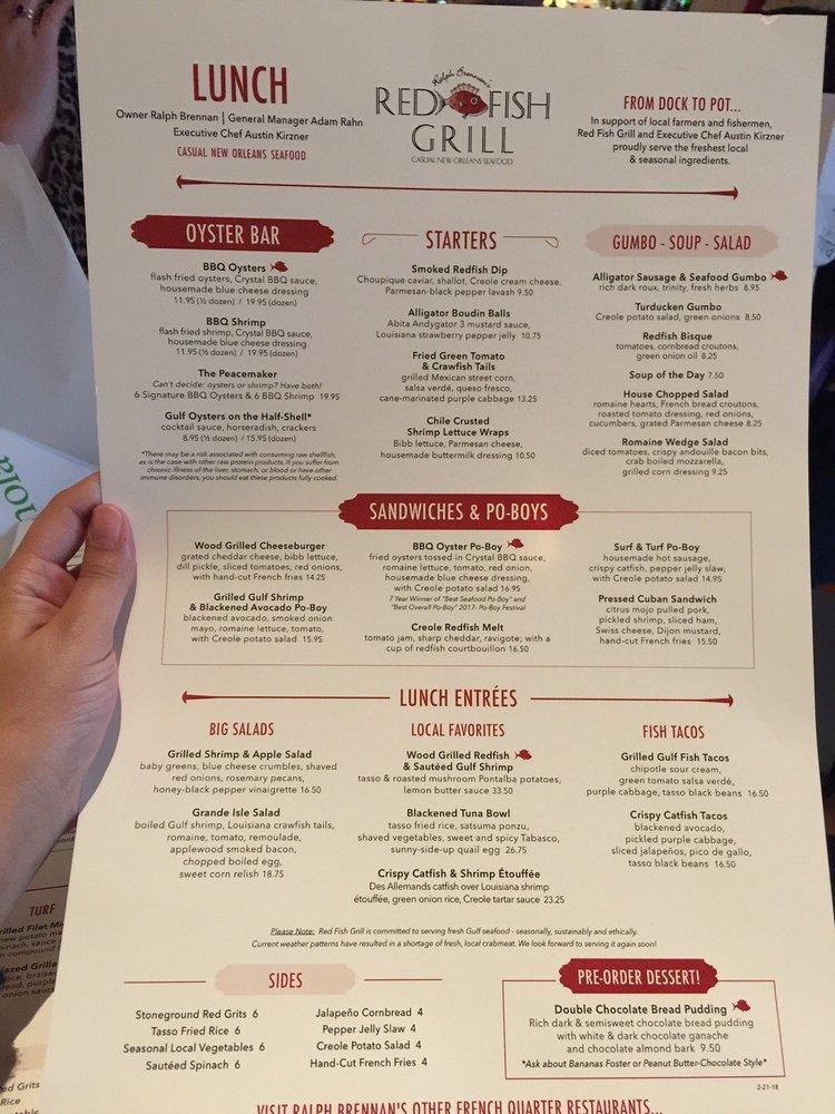 Menu at Red Fish Grill restaurant, New Orleans