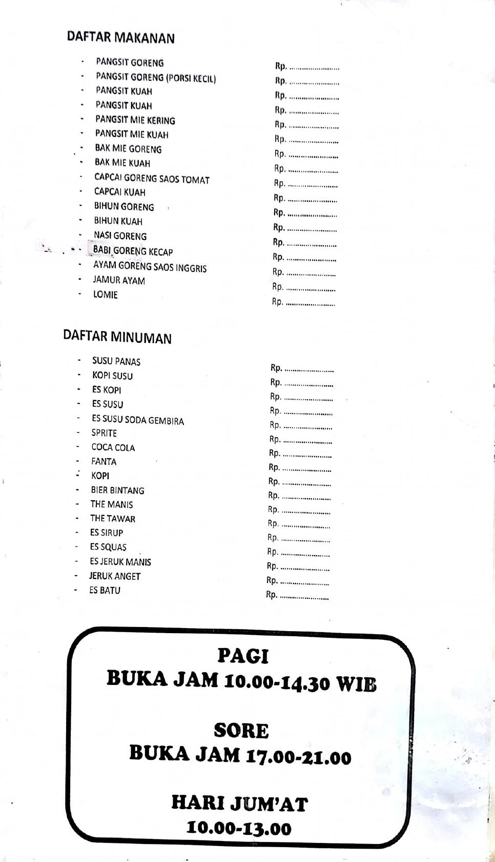 Menu at Rumah Makan Saiyo restaurant, Pancoran, Jl. RE Martadinata