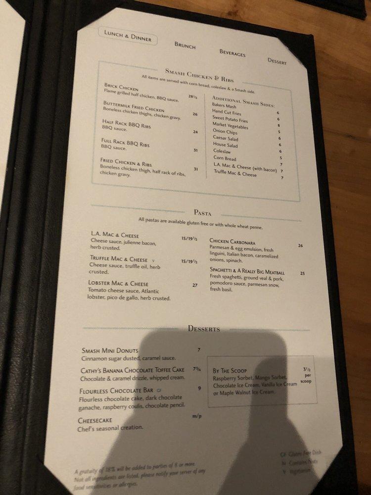 Menu at Smash Kitchen and Bar, Markham