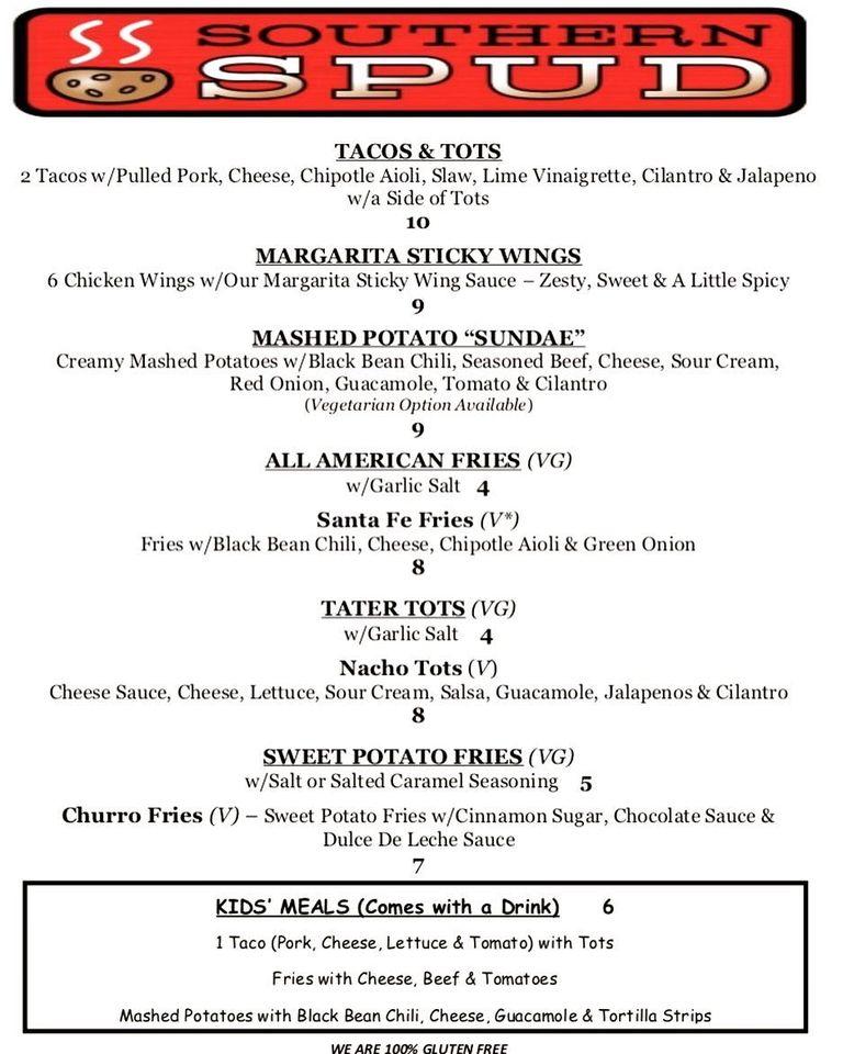 Menu at Southern Spud, Richmond