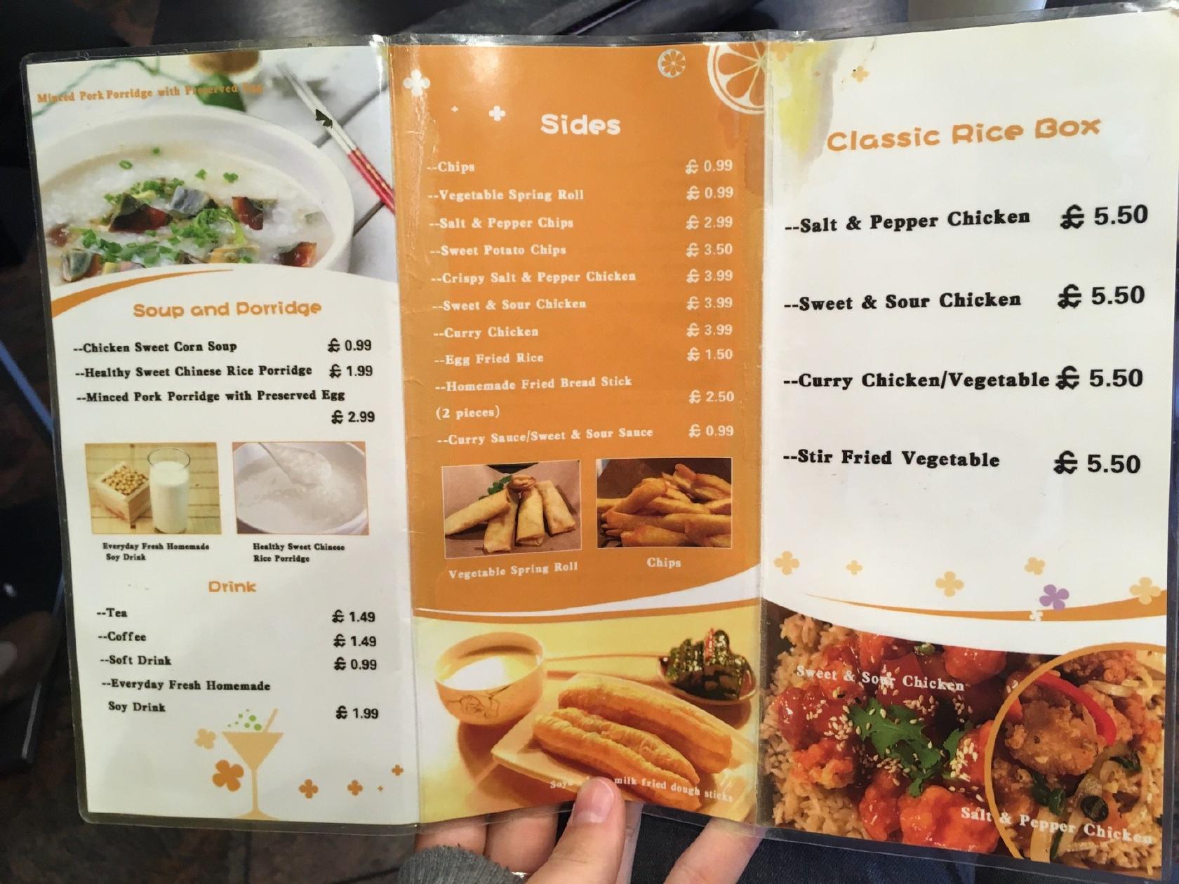 Menu at Street of Beijing restaurant, Edinburgh