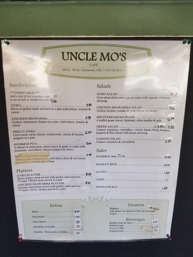 Menu at Uncle Mo's Cafe, Cincinnati