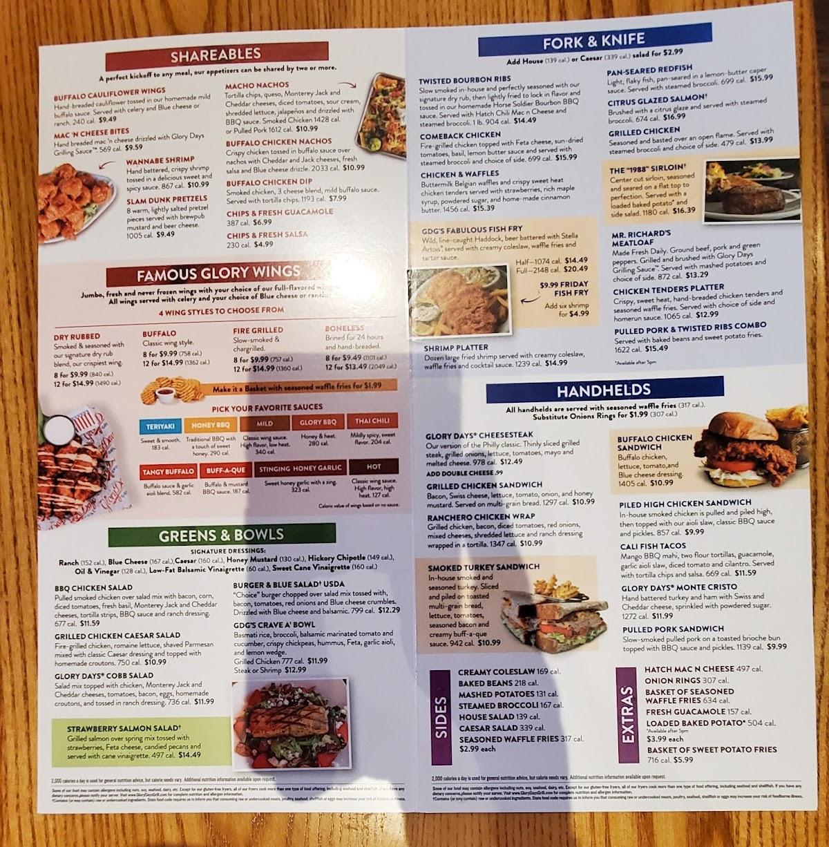 Menu at Glory Days Grill pub & bar, Macon