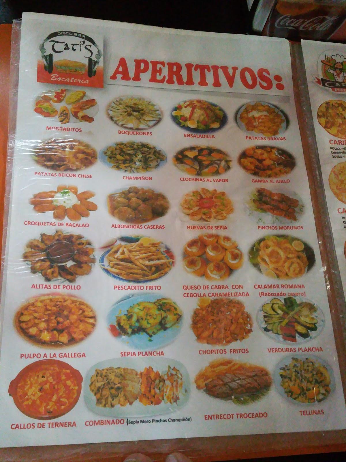 Carta del restaurante Tati's, Ayelo del Malferit