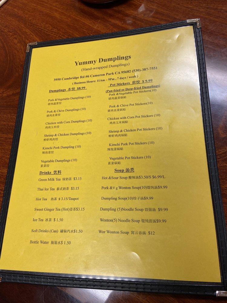 Menu at Yummy Dumplings restaurant, Cameron Park