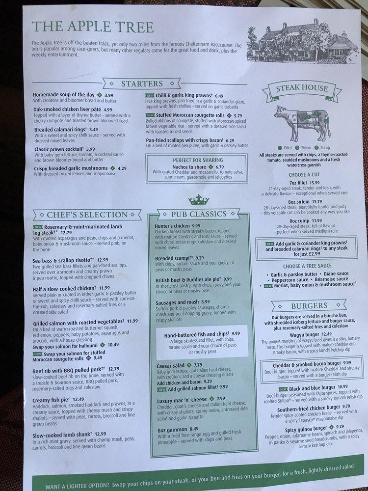 Menu at Apple Tree pub & bar, Cheltenham