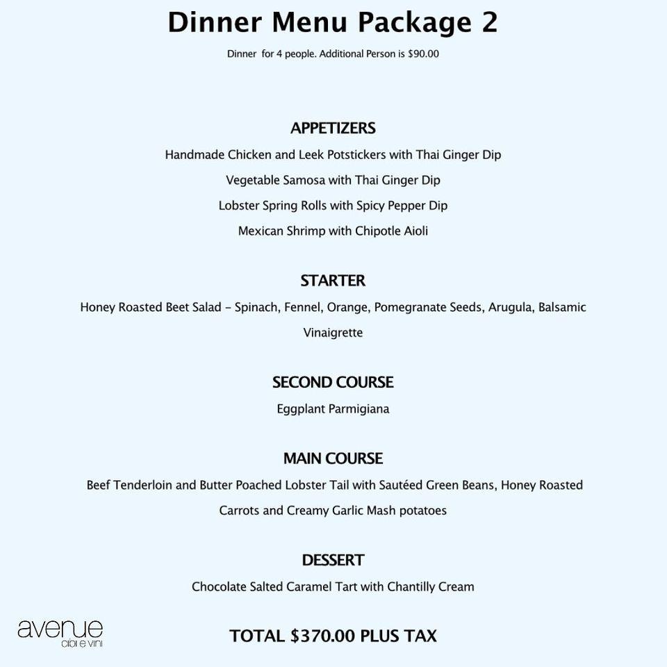 Menu at Avenue Cibi e Vini - Kleinburg restaurant, Vaughan, Islington Ave