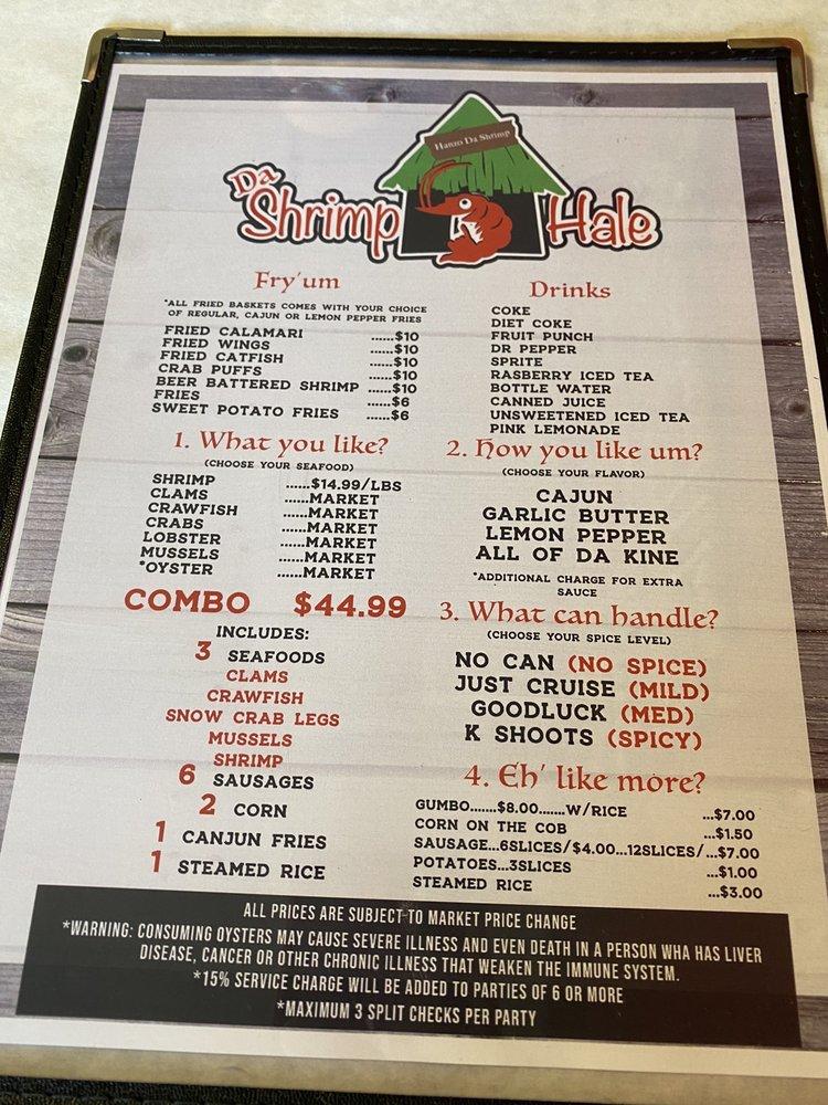 Menu at Da Shrimp Hale restaurant, Kahului