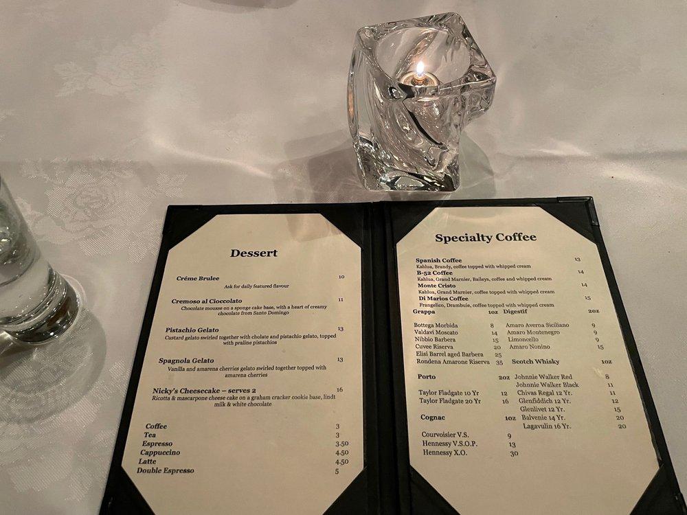 Menu at Di Mario’s Trattoria pub & bar, Burlington