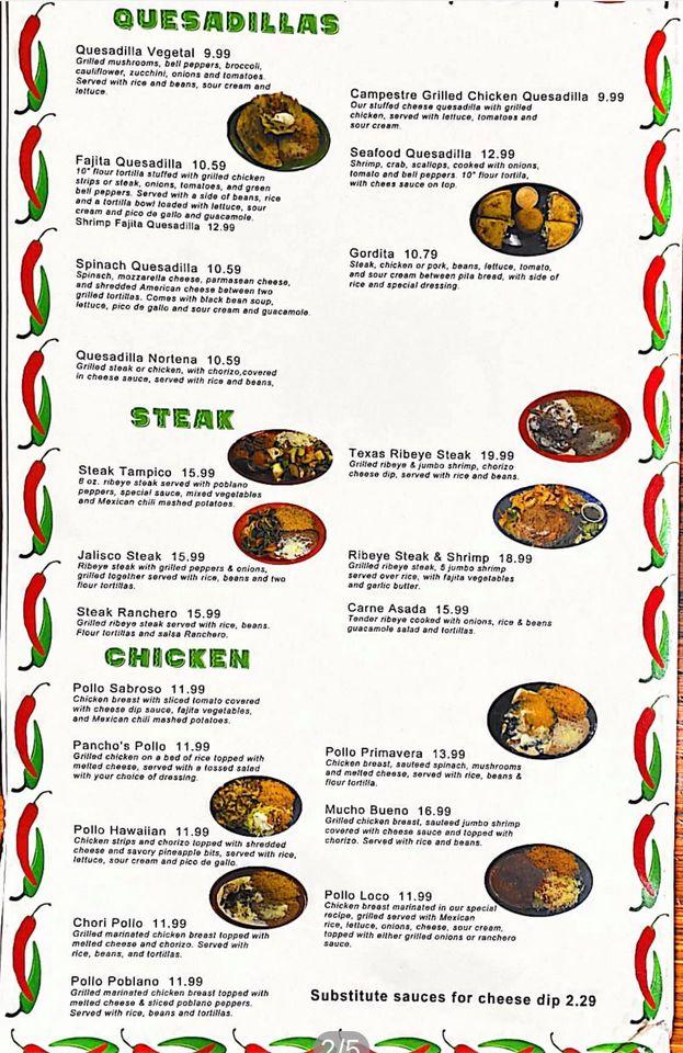 Menu at El Campestre restaurant, Ontario