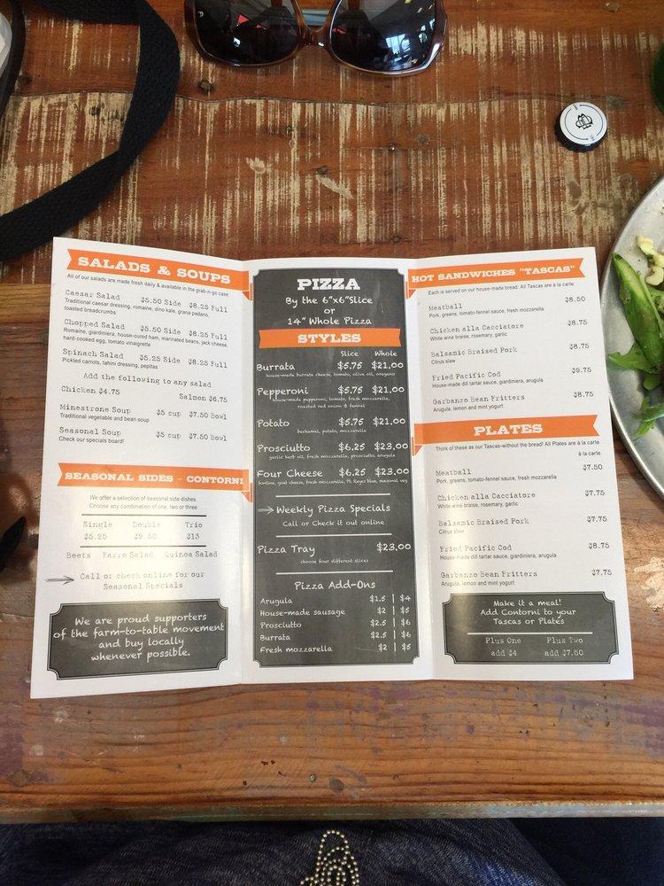 Menu at Foodshed Take Away pizzeria, Napa, Old California Way
