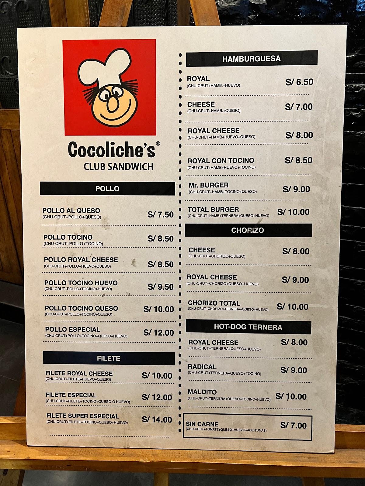 Carta del restaurante Hamburguesería Cocoliche, Trujillo