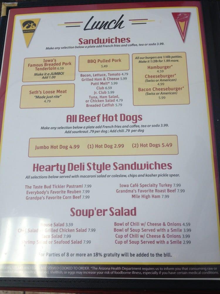 Menu at Iowa Cafe, Mesa, N Higley Rd