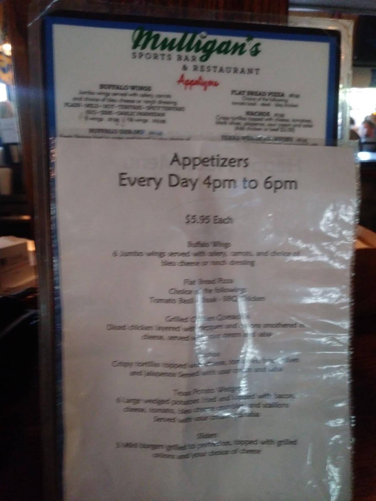 Menu at Mulligan's Sports Bar and Restaurant, Little River