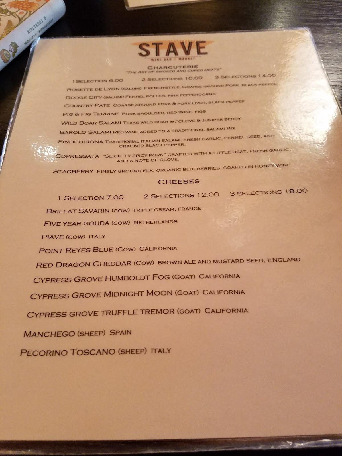 Menu at Stave Wine Bar And Market, Normal