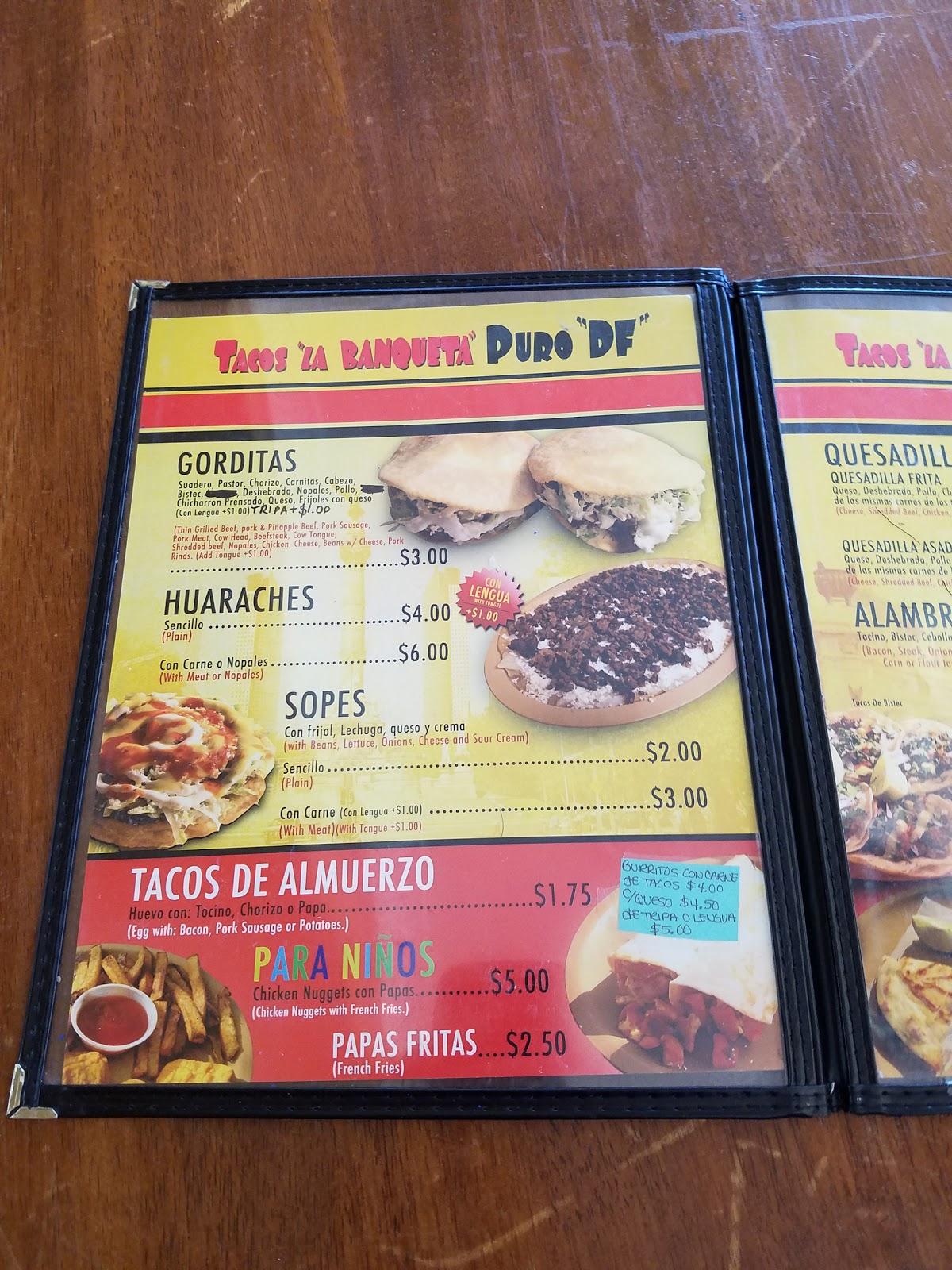 Menu at Tacos La Banqueta Puro DF restaurant, Fort Worth