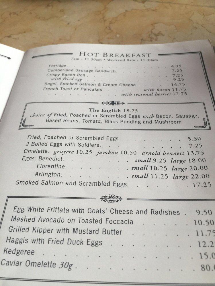 Menu at The Wolseley cafe, London
