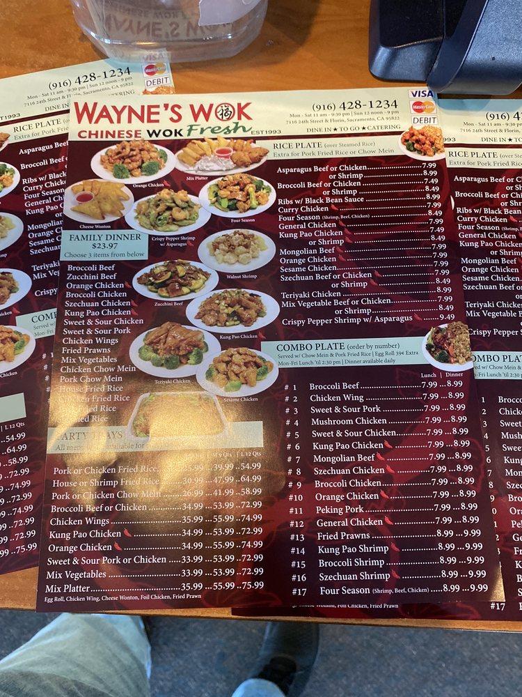 Menu at Wayne's Wok restaurant, Sacramento