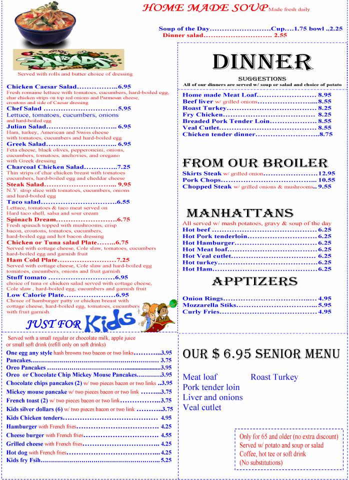 Menu at Bendix Restaurant Family Dining, South Bend, W Western Ave