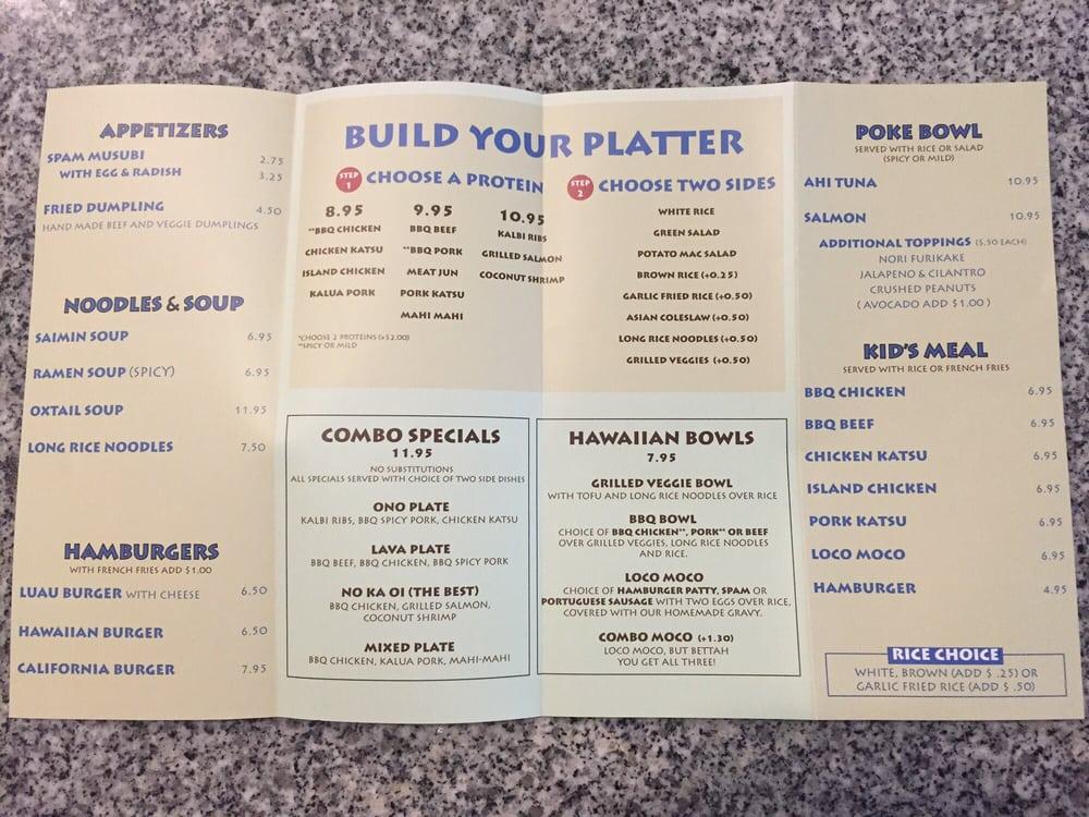 Menu at Da Luau Hawaiian Grill restaurant, Irvine, Jeffrey Rd