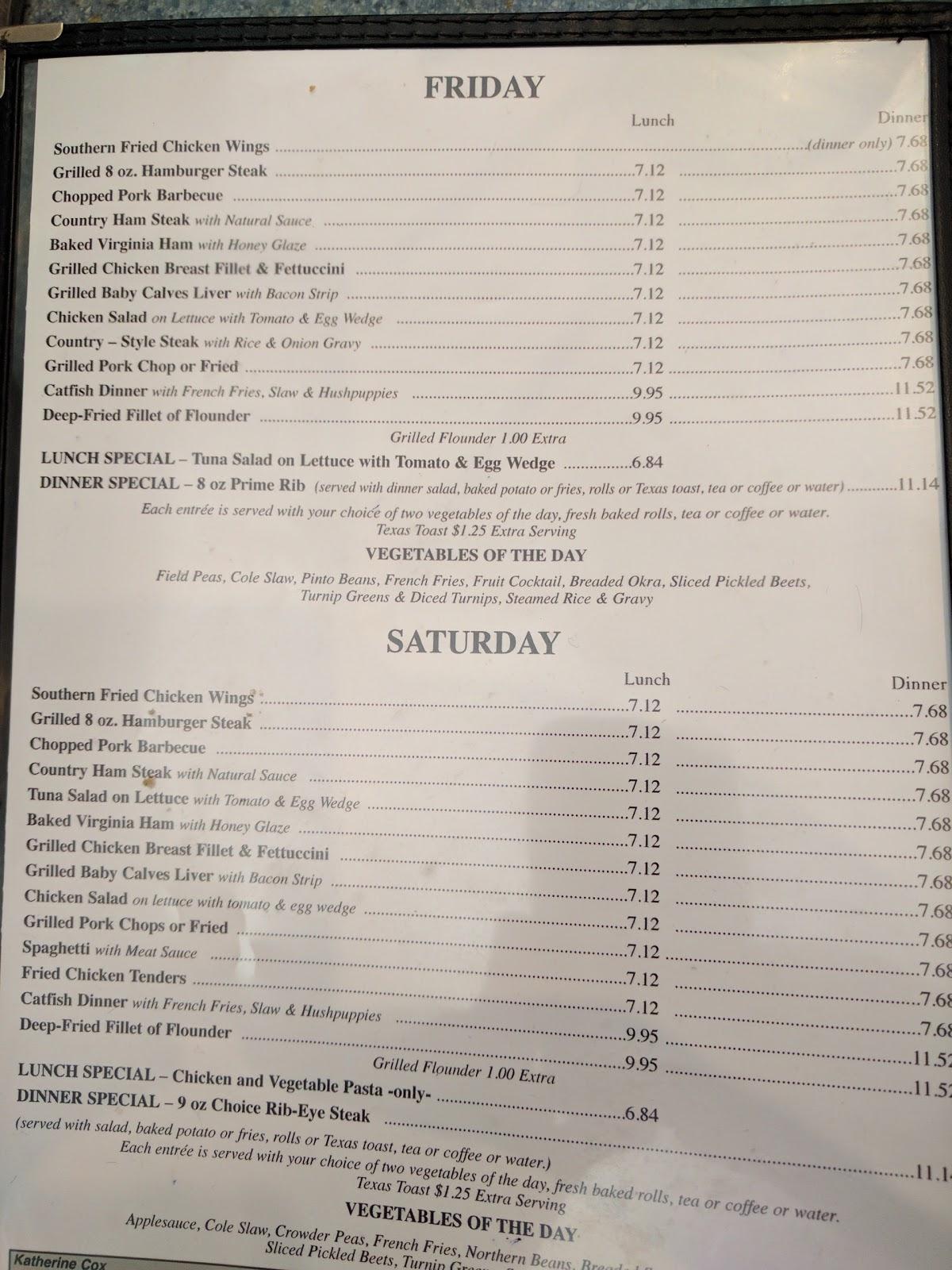 Menu at Holiday Restaurant, Rockingham