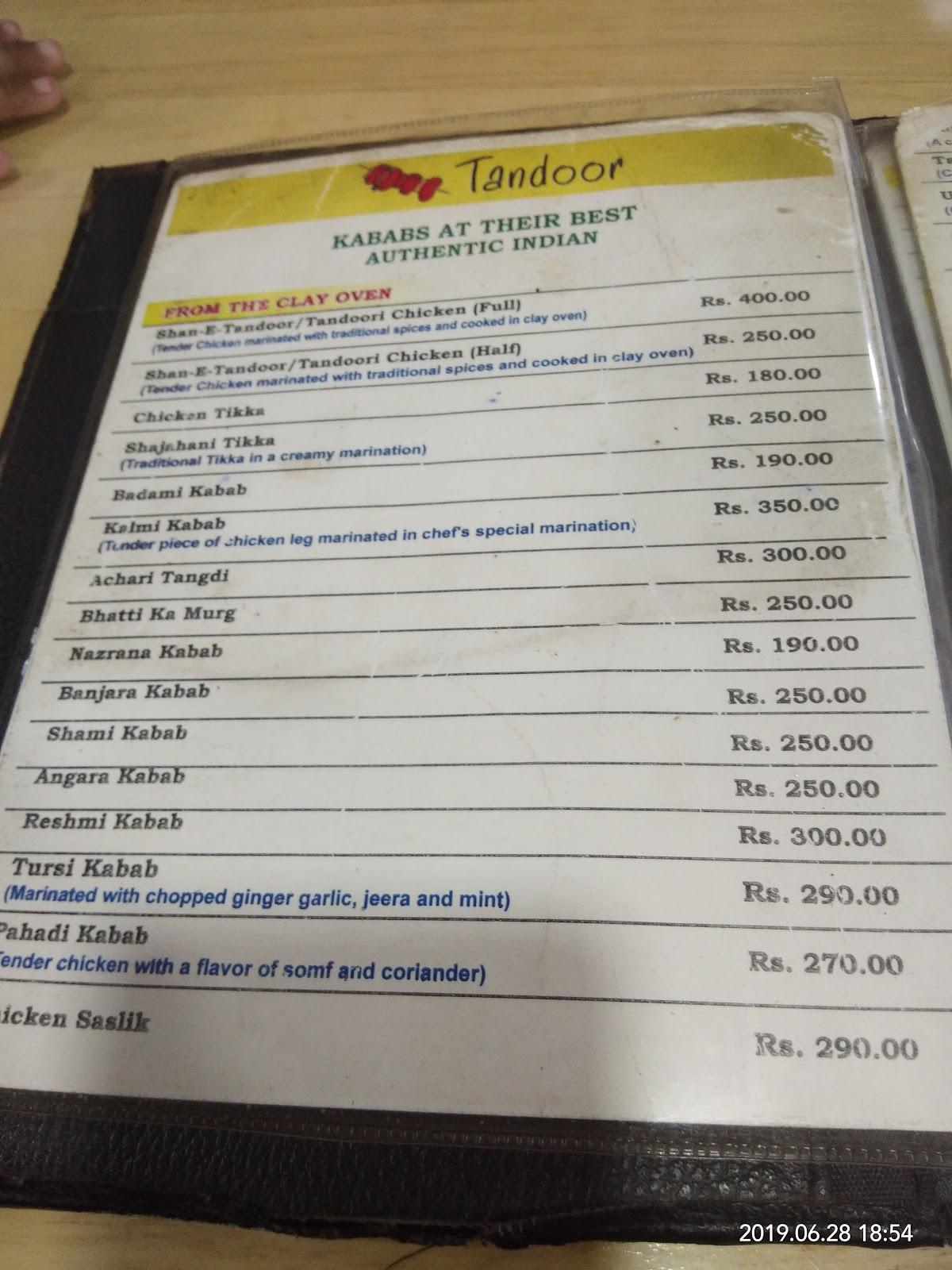Menu at Tandoor, Port Blair