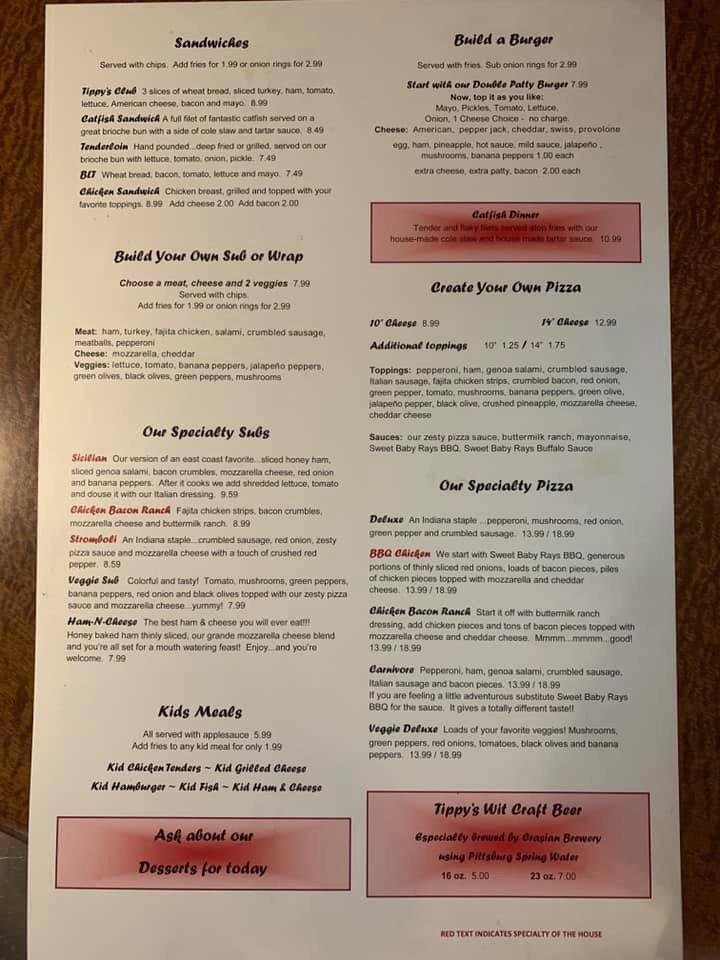 Menu at Tippy's Restaurant & Bar, Delphi