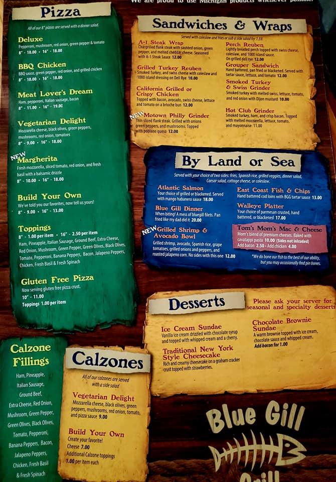 Menu at Blue Gill Grill pub & bar, Meridian charter Township