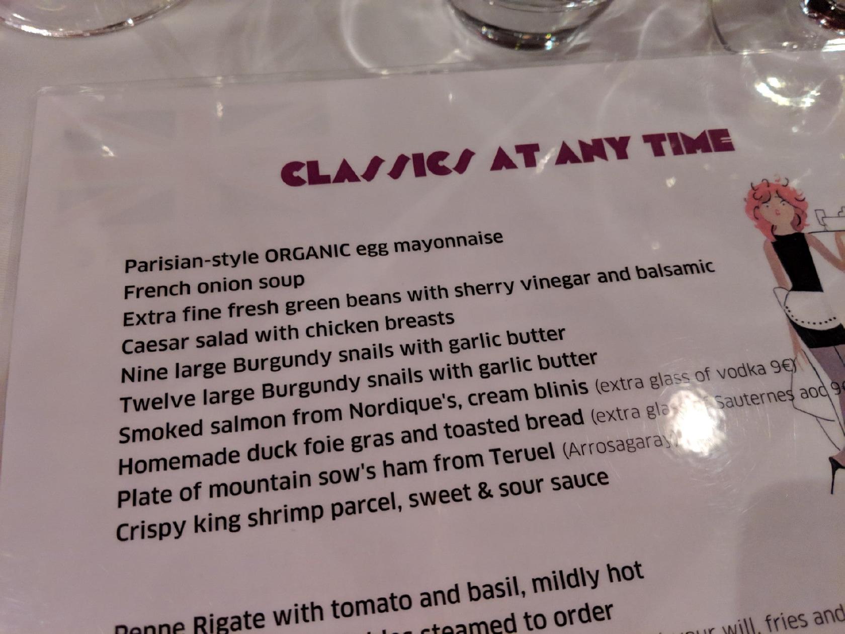 Menu au La Rotonde restaurant, Paris, 105 Boulevard du Montparnasse