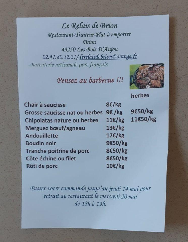Menu au Le Relais de Brion restaurant, Brion, Lieu Dit les Contrevents ...