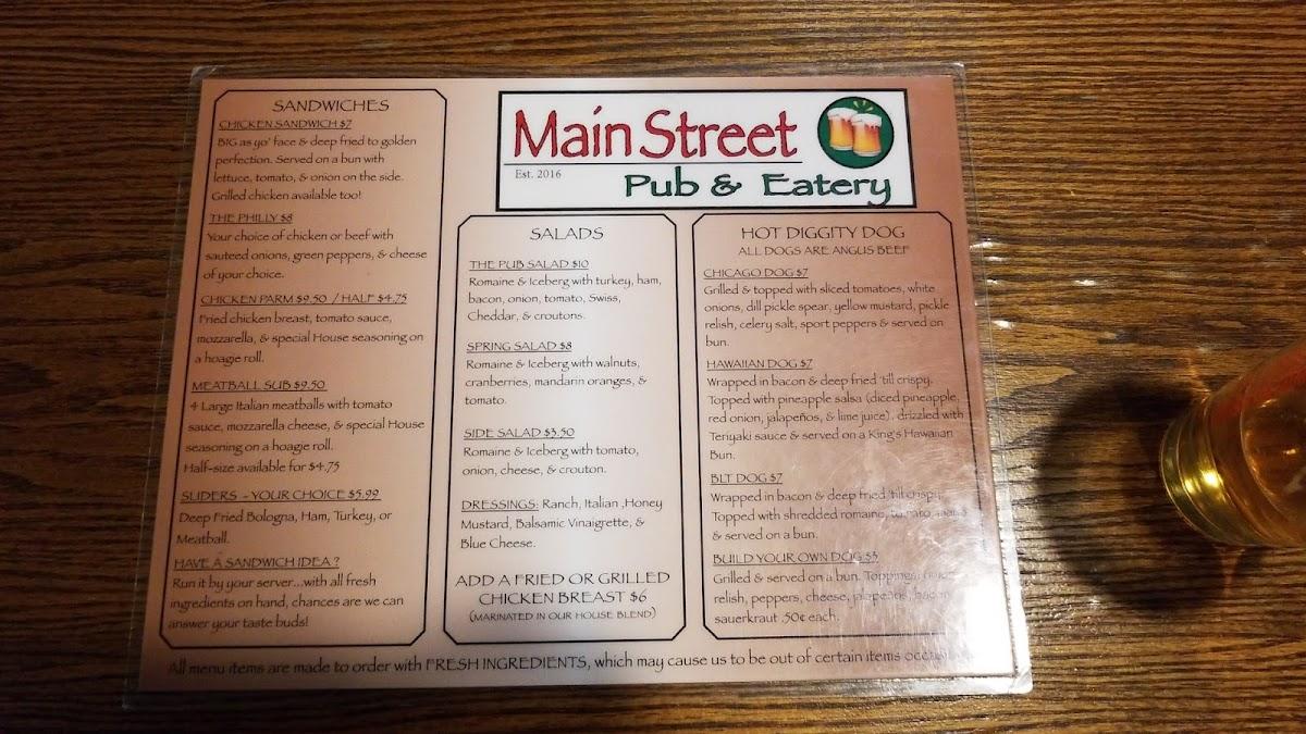 Menu at Main Street Pub & Eatery, Hendersonville