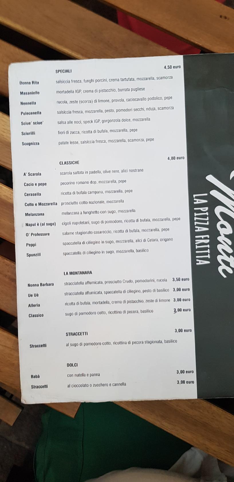 Menu da Montì La Pizza Fritta ristorante, Agropoli