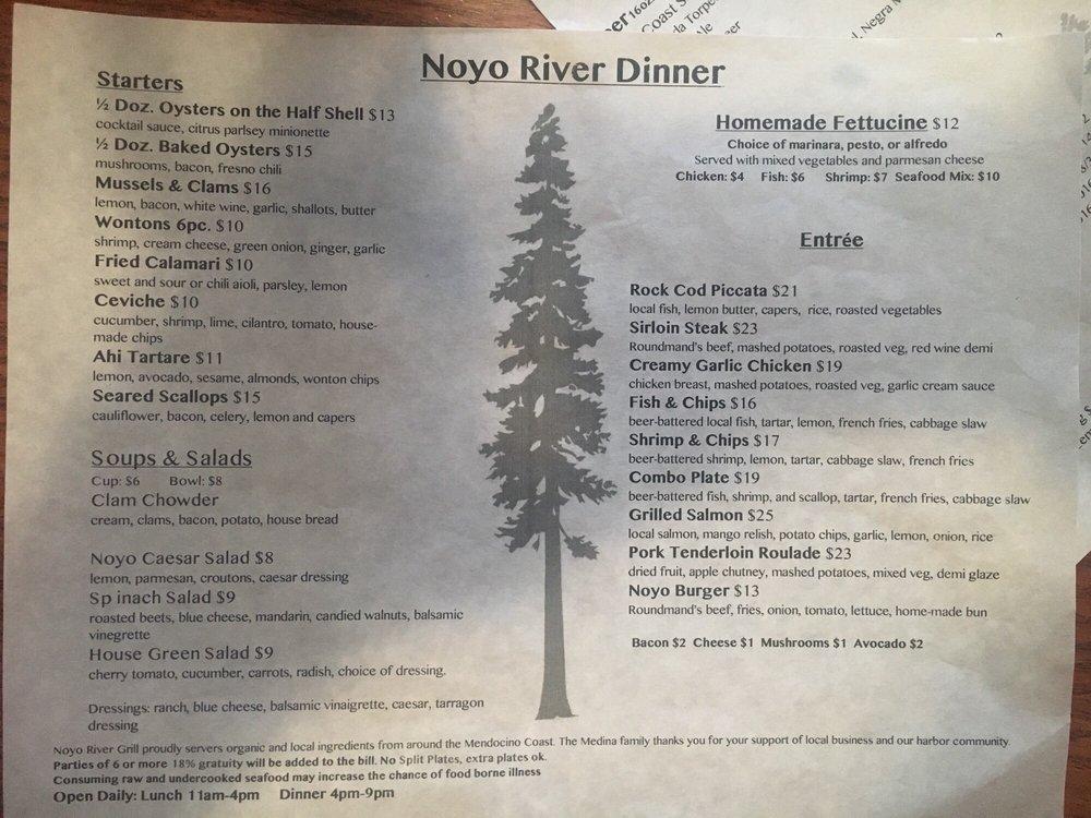 Carta del restaurante Noyo River Grill, Fort Bragg