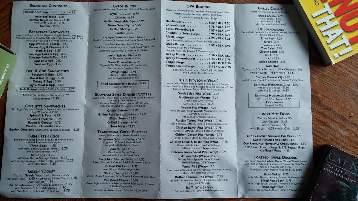 Menu at Opa Breakfast & Sandwich Shop restaurant, New City