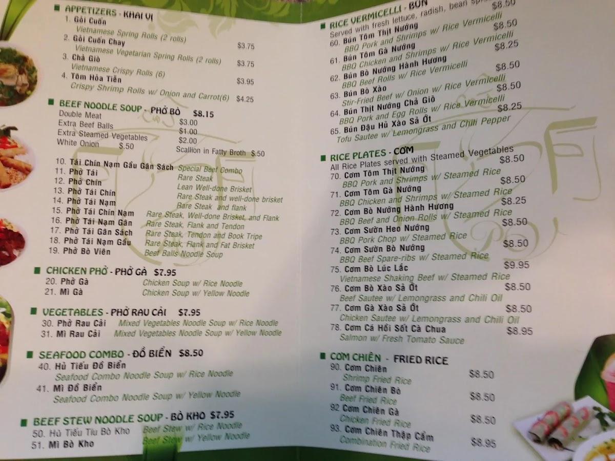 Menu at PHO Bahn Mi restaurant, Saint Charles